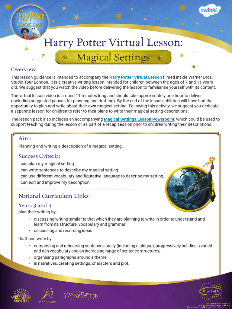 Harry Potter Virtual Lesson Magical Settings Lesson Guidance | PDF ...