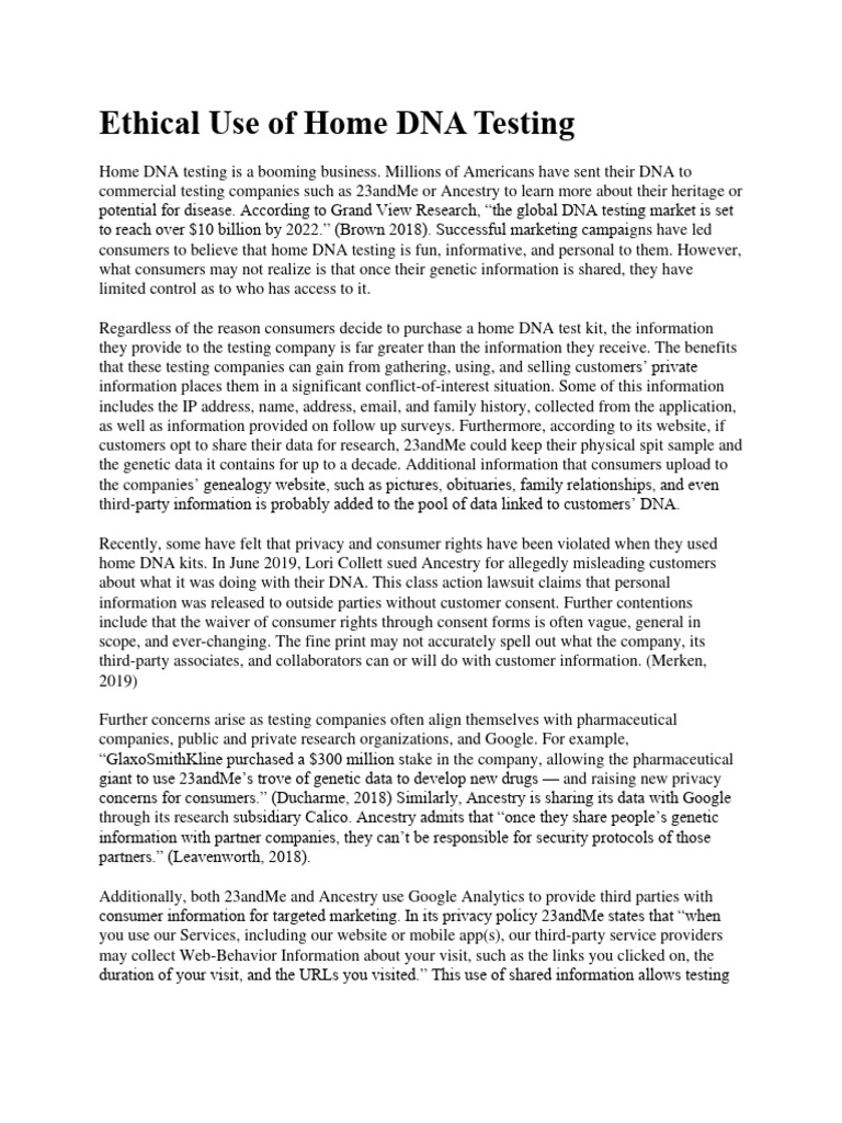 Ethical Use of Home DNA Testing | PDF | Genetic Testing | Dna Profiling