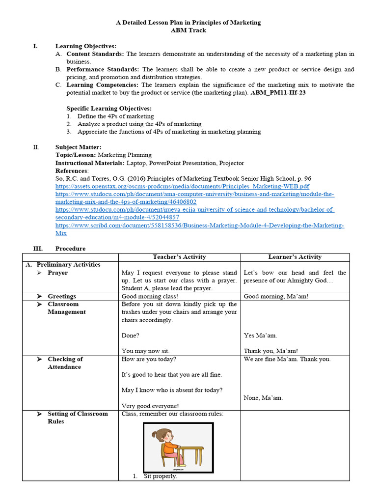 A Detailed Lesson Plan in Principles of Marketing | PDF | Marketing ...