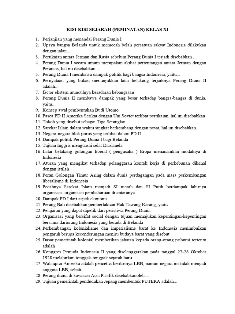 Kisi-Kisi Sejarah (Peminatan) Kelas Xi | PDF