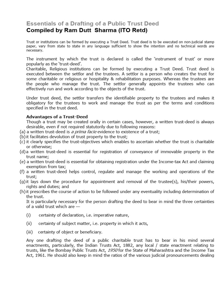 Essentials of A Drafting of A Public Trust Deed | PDF | Deed Of Trust ...