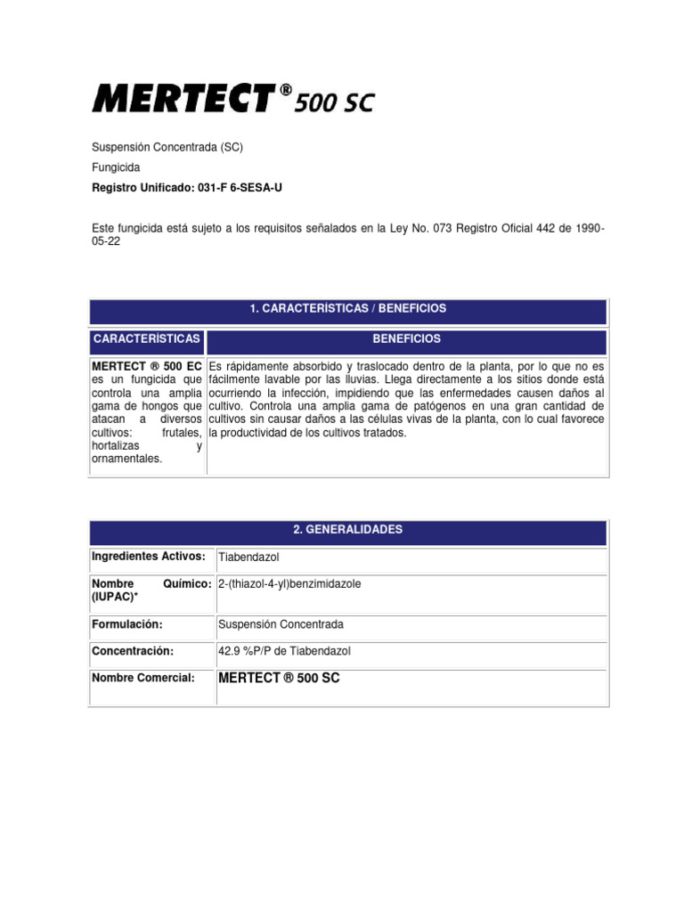 Ec Ficha Tecnica Mertect 500 SC Mar17 | PDF | Agua | Alimentos