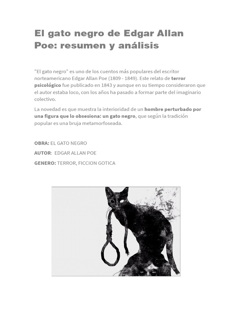 El Gato Negro de Edgar Allan Poe ANALISIS NICOL | PDF | Edgar Allan Poe ...