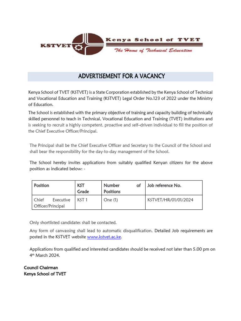 Web Advert - Kstvet Ceo | PDF | Academic Degree | Leadership