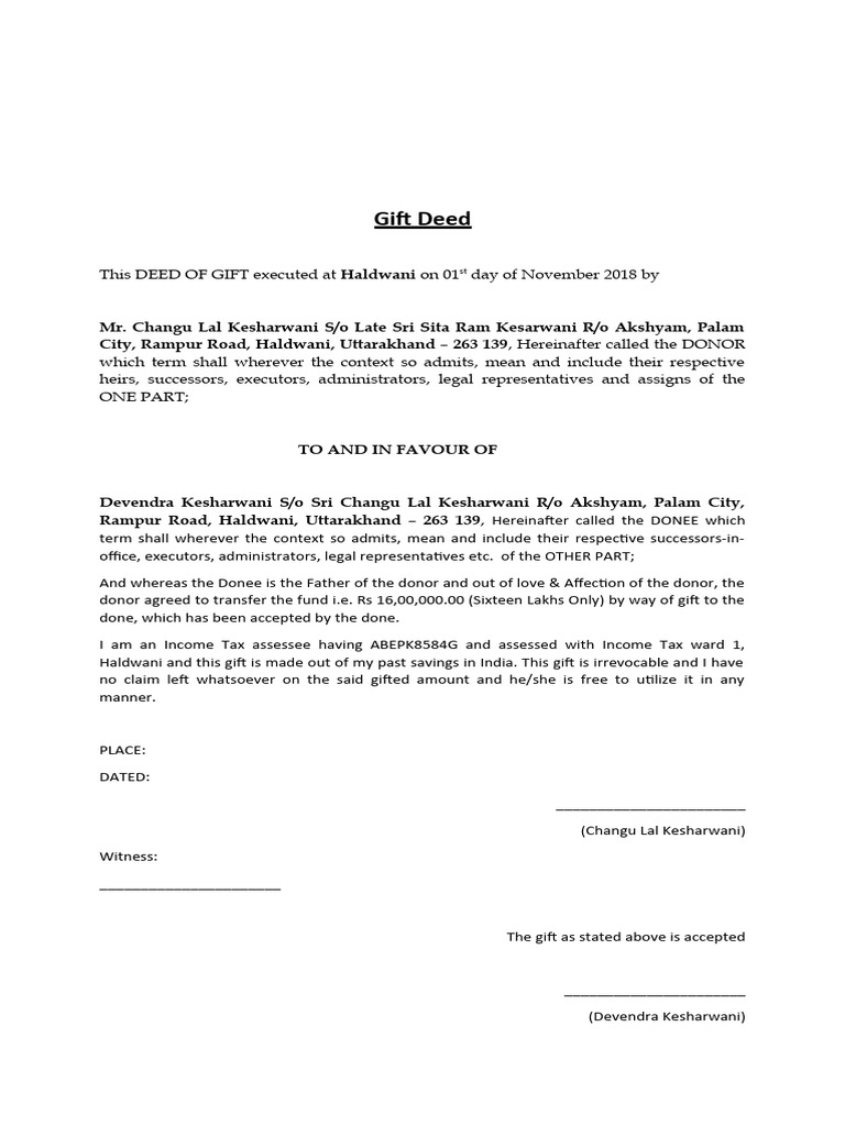 Gift Deed | PDF | Taxation | Public Finance