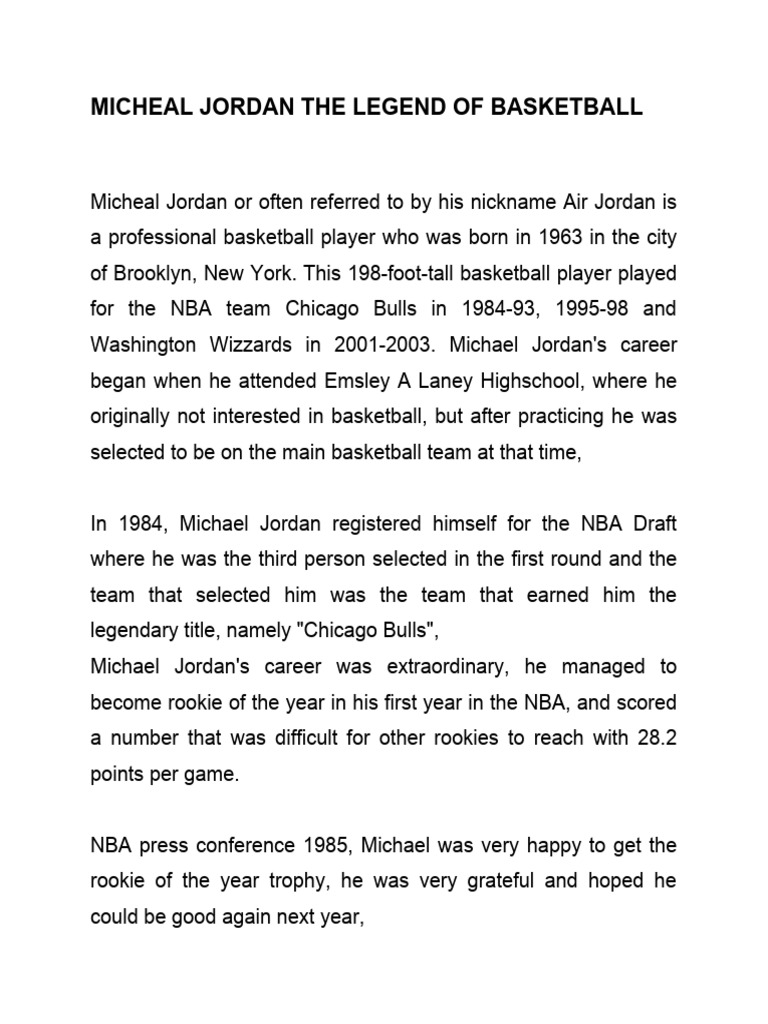 MICHEAL JORDAN THE LEGEND OF BASKETBALL | PDF