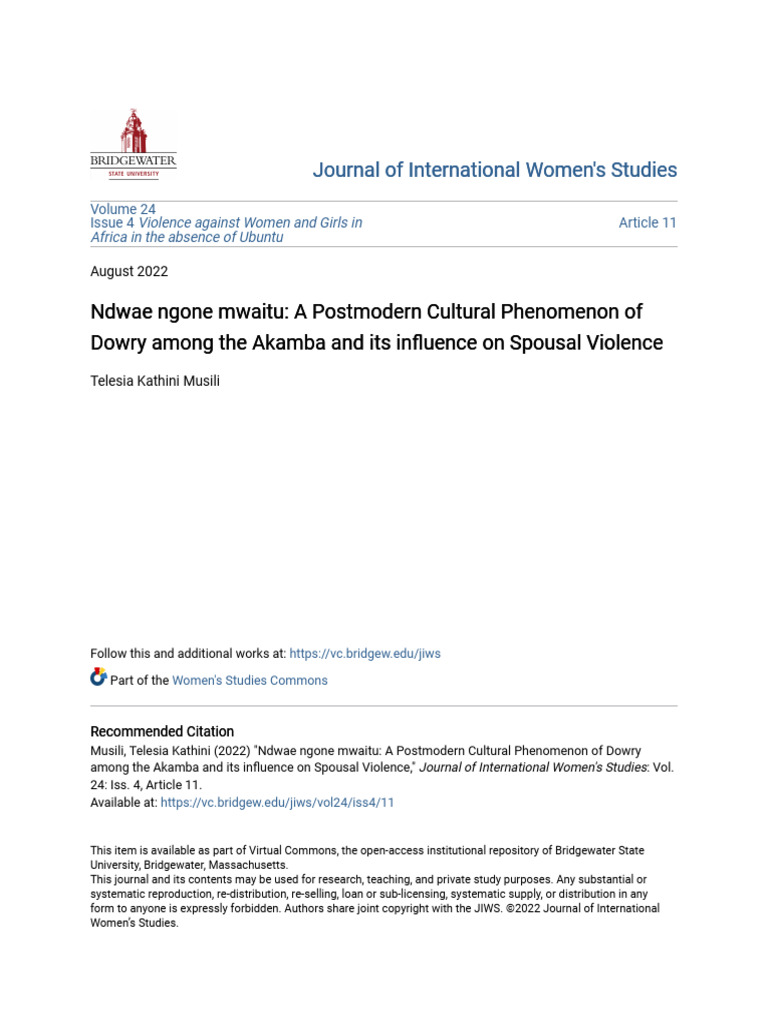 Ndwae Ngone Mwaitu - A Postmodern Cultural Phenomenon of Dowry Amo ...