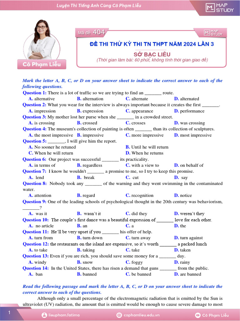Ä Á THI THá TN THPT NÄ M 2024 - Sá Báº C LIÃ U | PDF | Stratosphere | Ozone