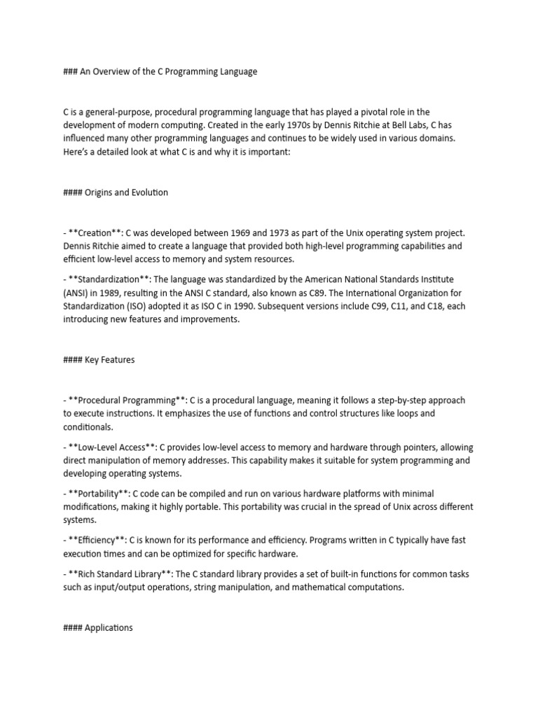 An Overview of The C Programming Language | Download Free PDF | C ... An Overview of The C Programming Language | Download Free PDF | C ...