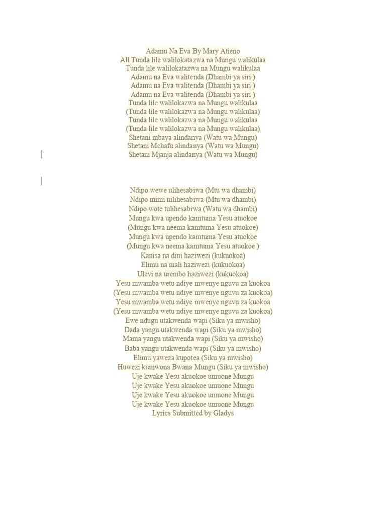Adamu Na Eva by Mary Atieno | PDF