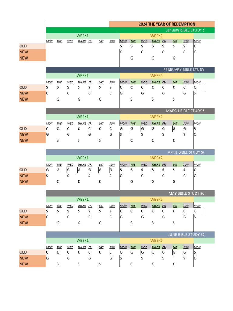1 Year Bible Study Schedule Jan - June | PDF