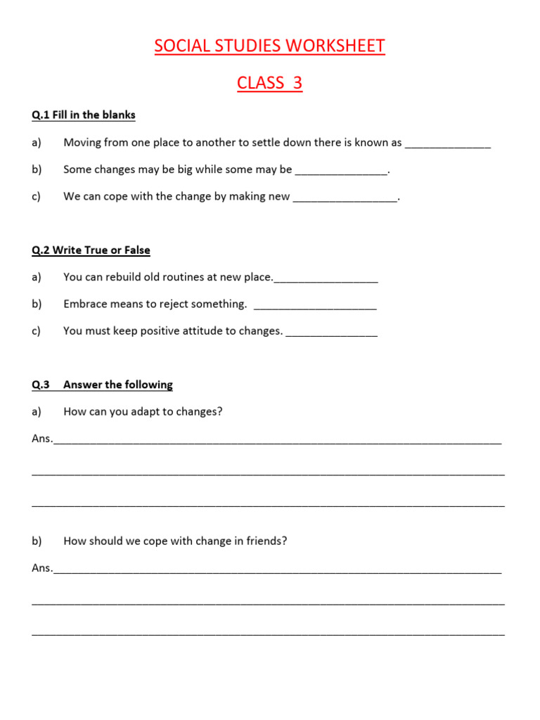 Class 3 Social Studies Worksheet | PDF