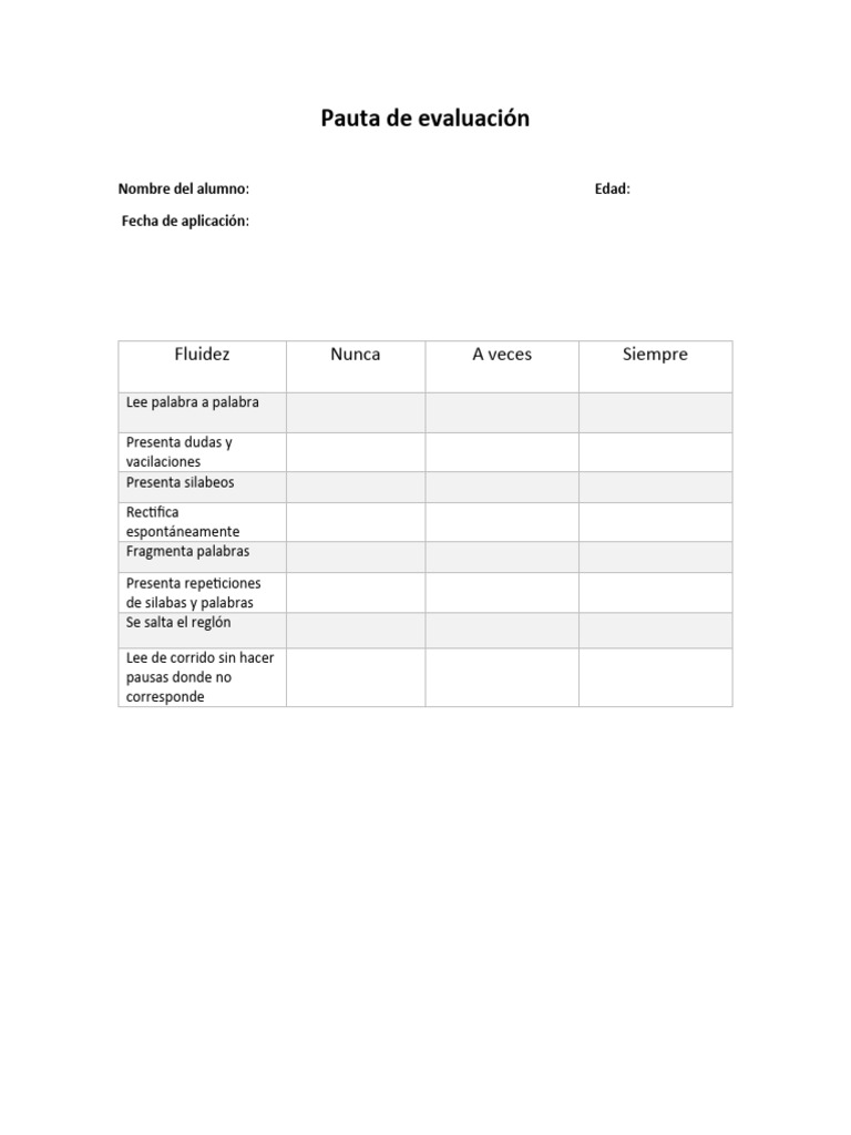 Pauta de Evaluación Lectura | PDF