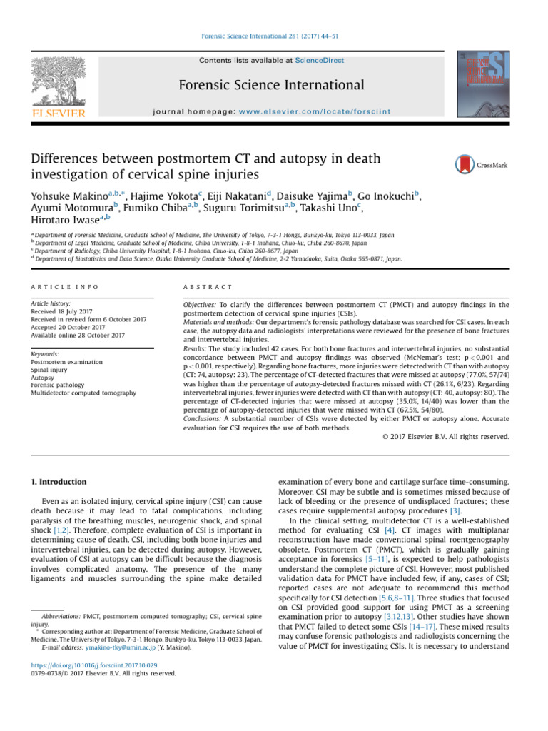 Differences Between Postmortem CT and Autopsy in Death Investigation of ...