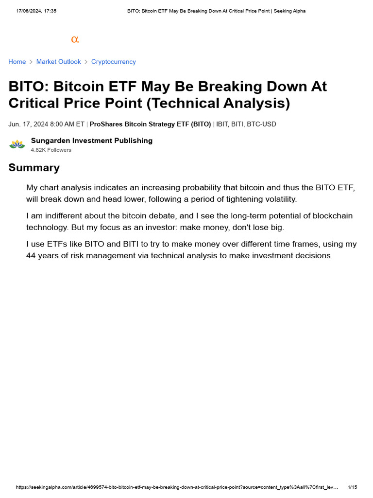 BITO - Bitcoin ETF May Be Breaking Down at Critical Price Point | PDF | Exchange Traded Fund ...