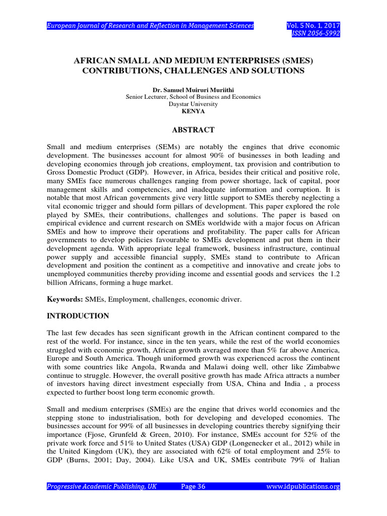 African Small And Medium Enterprises Smes Contributions Challenges