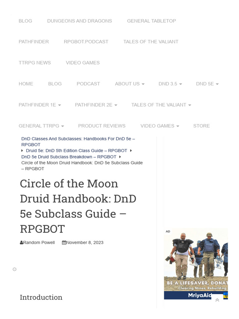 Circle of The Moon Druid Handbook - DND 5e Subclass Guide - RPGBOT | Download Free PDF ...