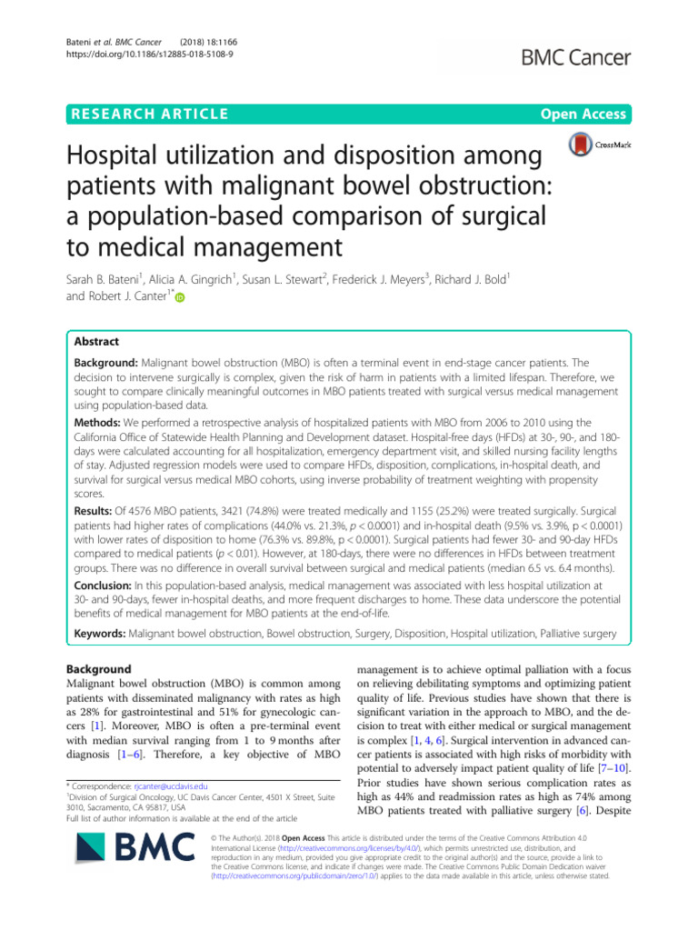 Hospital Utilization and Disposition Among Patients With Malignant Bowel Obstruction: A ...