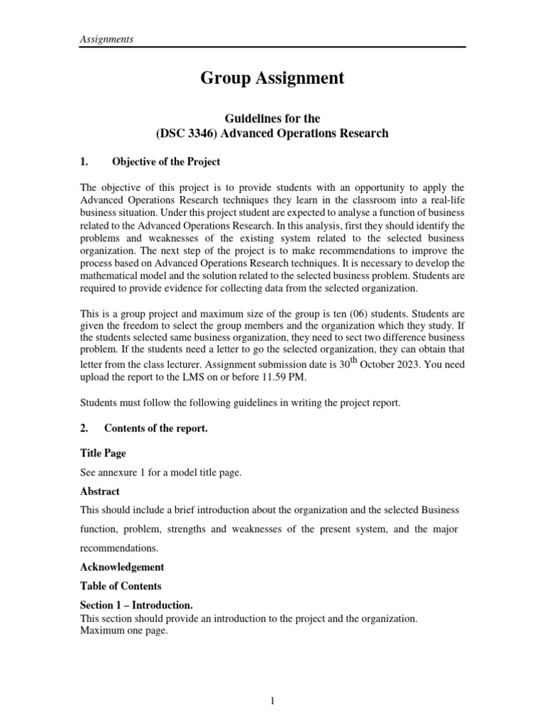 Group Assignment. AOR | PDF | Paragraph | Operations Research