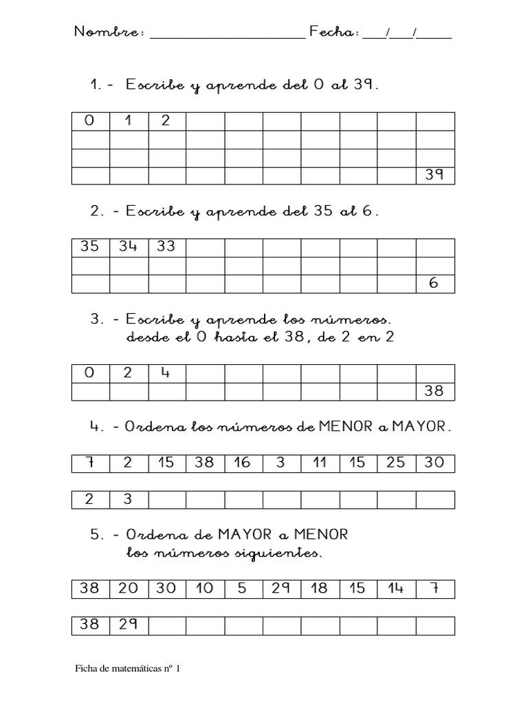 Cuaderno Numeros Hasta El 99 | PDF
