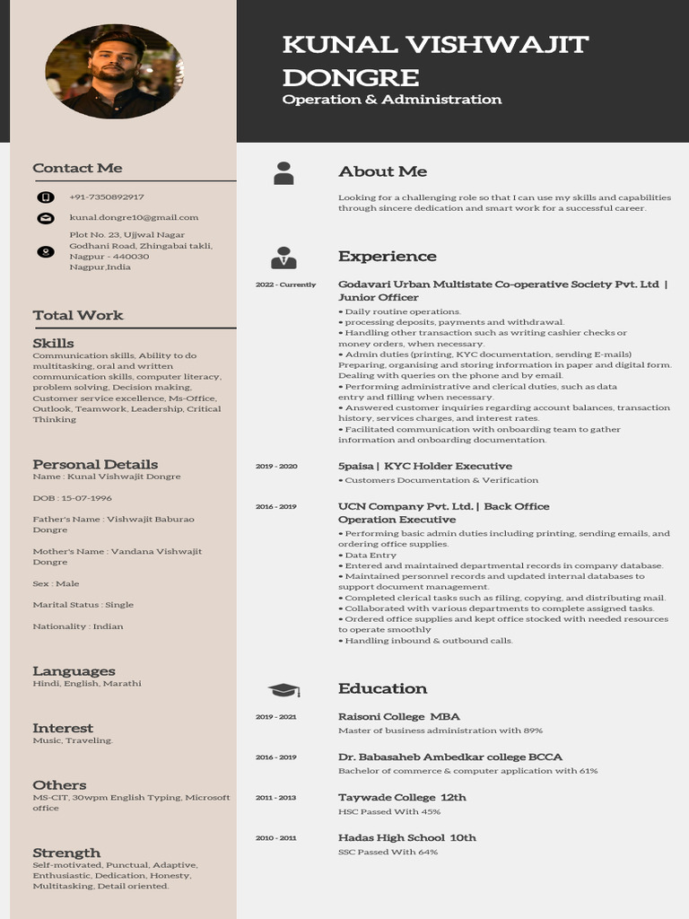 Resume Kunal Dongre | PDF | Databases | Computing