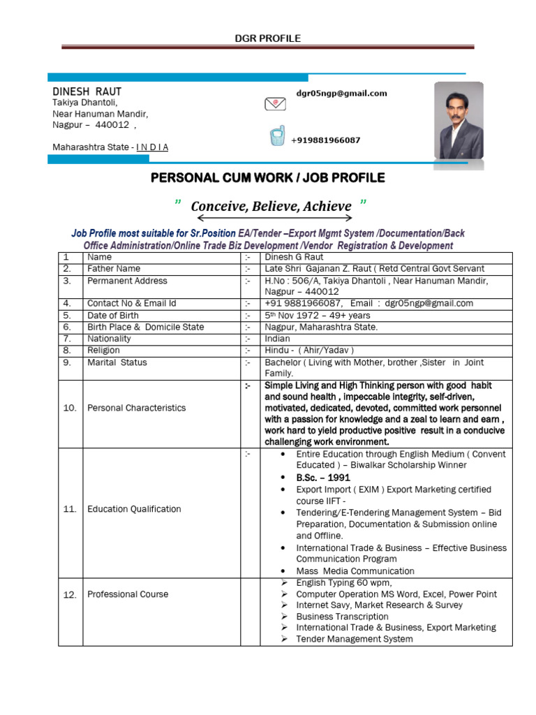 Resume Dinesh Raut | Download Free PDF | Exports | Communication