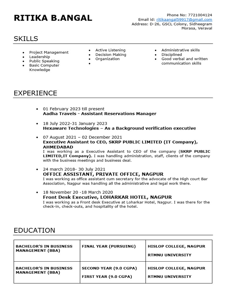 Resume Ritika Angal | PDF