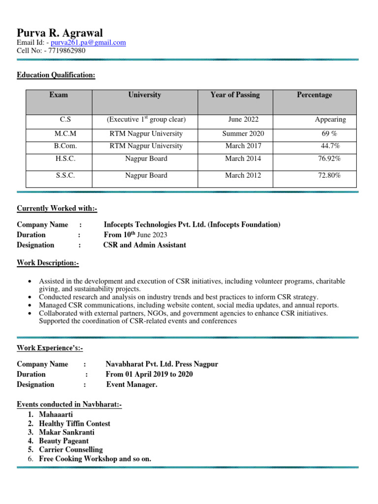 Resume Purva Agrawal | PDF