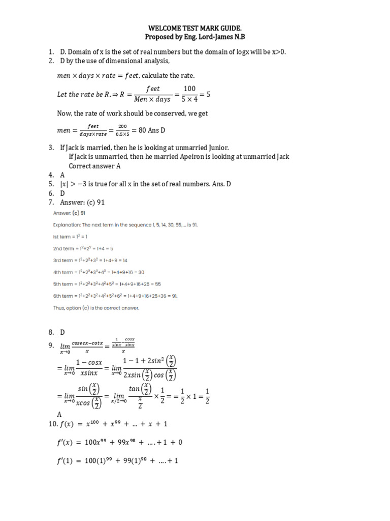 MARK GUIDE OF WELCOME TEST | Download Free PDF | Circle | Mathematics