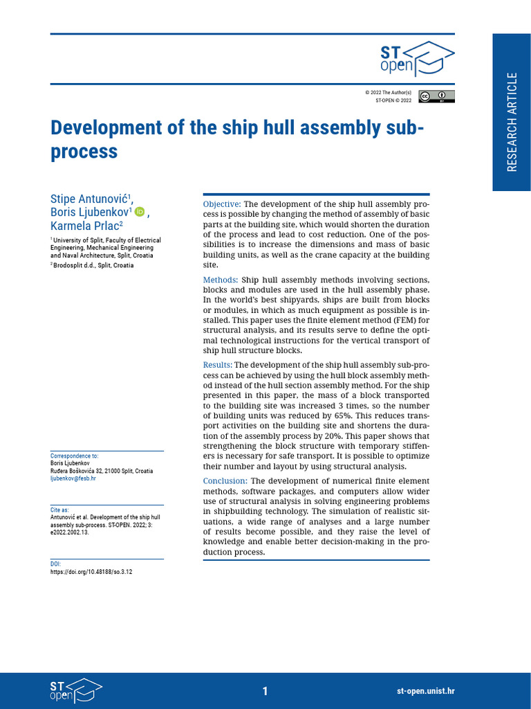 Development of The Ship Hull Assembly Sub-Process | PDF | Crane (Machine) | Finite Element Method