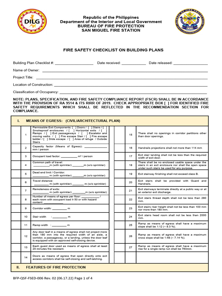 Fsed 6F Fire Safety Checklist On Building Plans Rev.02 | PDF | Stairs ...