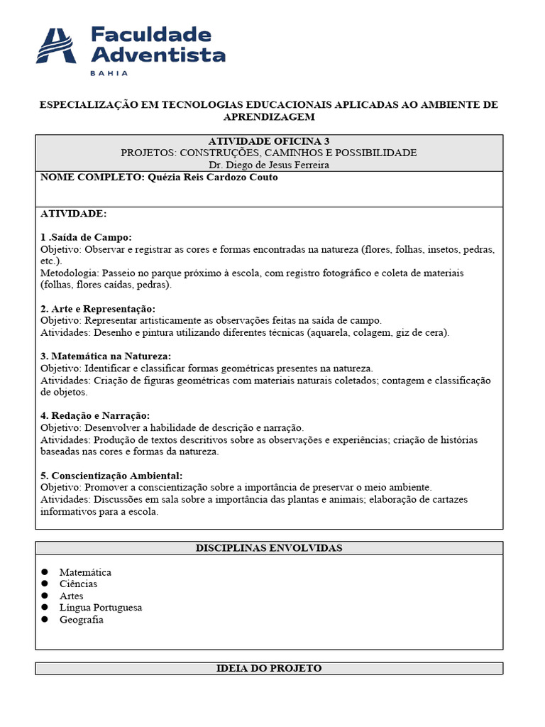 Atividade Obrigatória - Oficina 3 - Respondida | PDF | Geografia | Ambiente natural