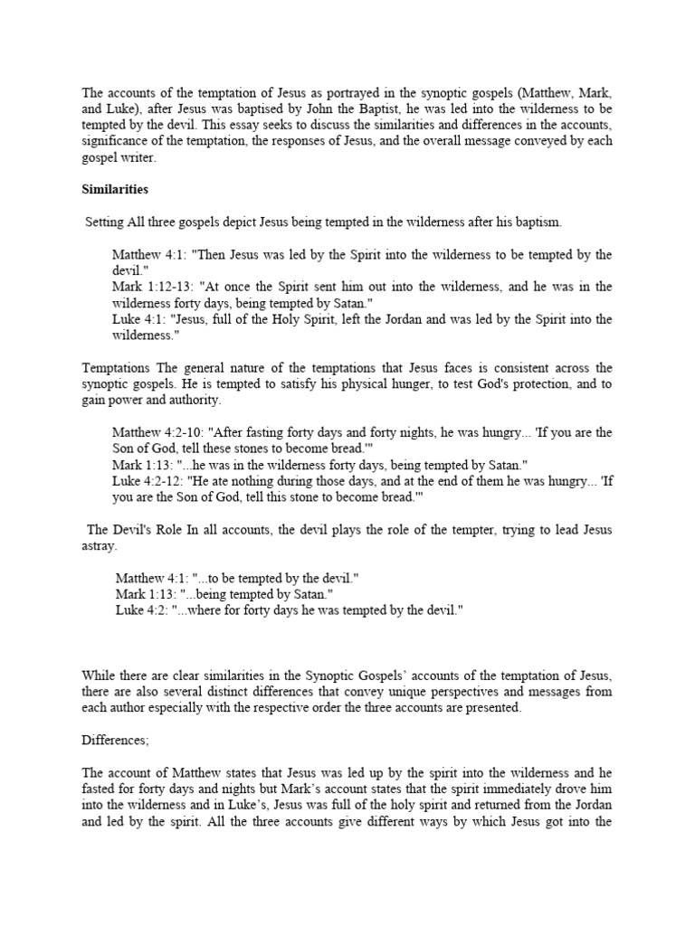 The Accounts of The Temptation of Jesus As Portrayed in The Synoptic Gospels | PDF | Jesus ...