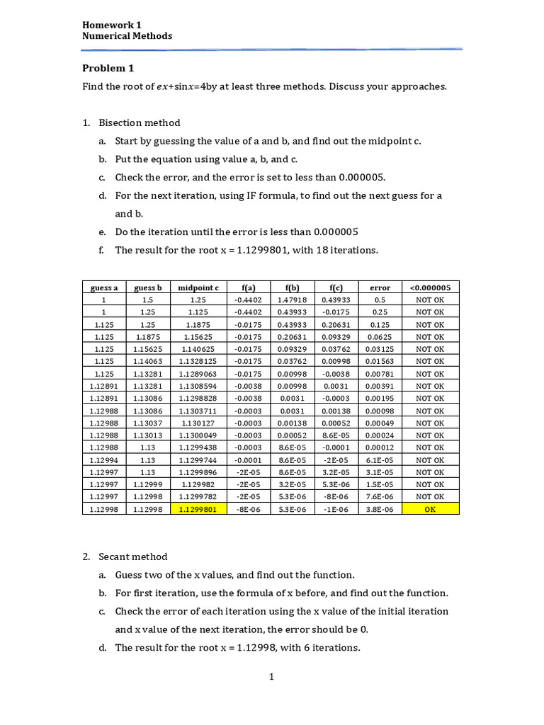 Homework Numerical Method | PDF | Numerical Analysis | Mathematical Analysis