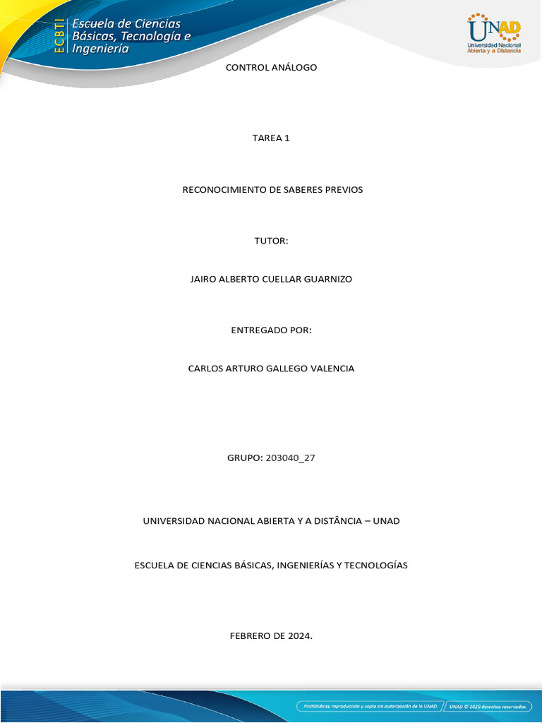 Tarea 1 - Control Analogo-Reconocimiento de Saberes Previos | PDF | Sistema dinamico | Función ...