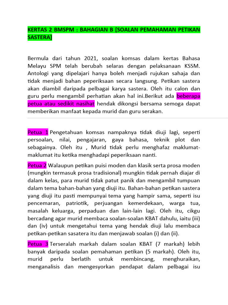 Soalan Pemahaman Petikan Sastera Floating | PDF