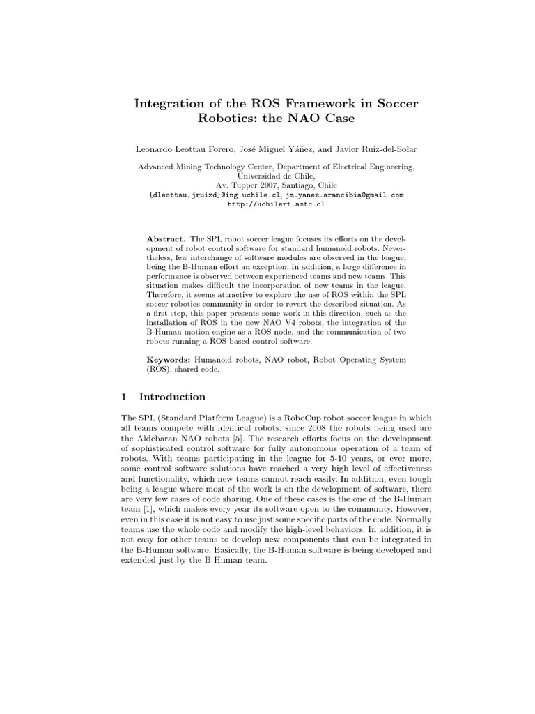 Integration Of The Ros Framework In Socc Pdf Software Engineering Computer Science