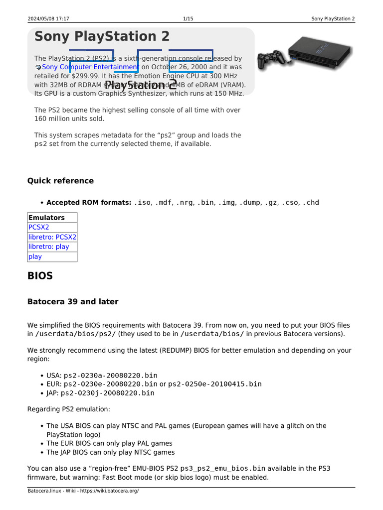 Sony Playstation 2 Batocera Setup | PDF | Bios | Computing