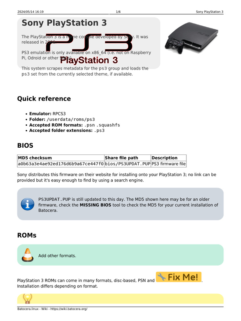 Sony Playstation 3 Batocera Setup | PDF | Play Station 3 | Bios