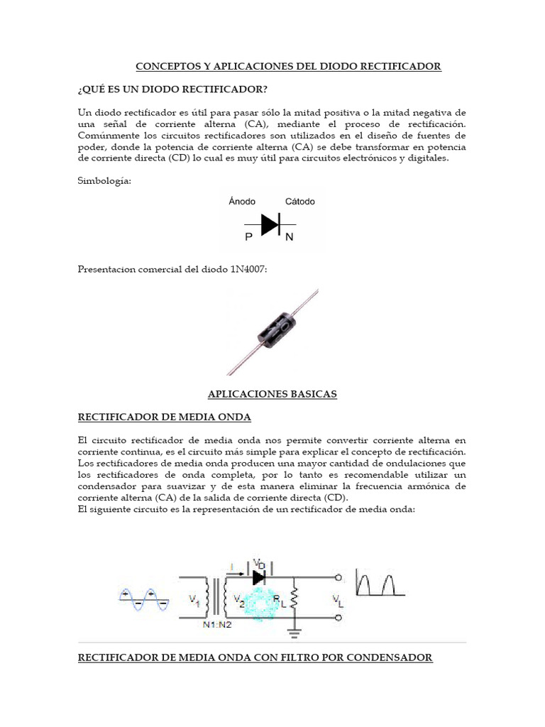 DIODOS RECTIFICADORES - APLICACIONES BASICAS | Descargar gratis PDF | Rectificador | Red eléctrica
