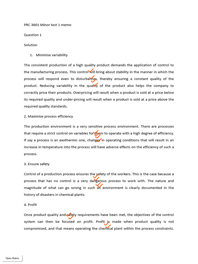 PRC 3601 - Minor Test 1 Memo | PDF | Profit (Economics)