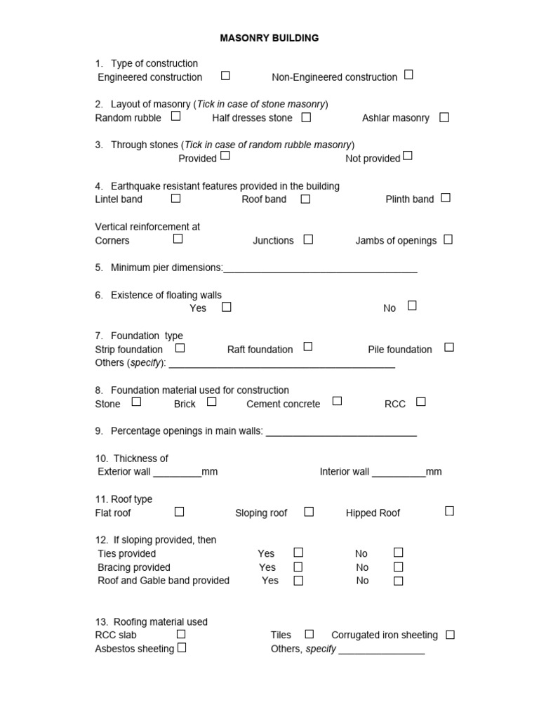 Inspection Note MASONRY BUILDING Form | PDF