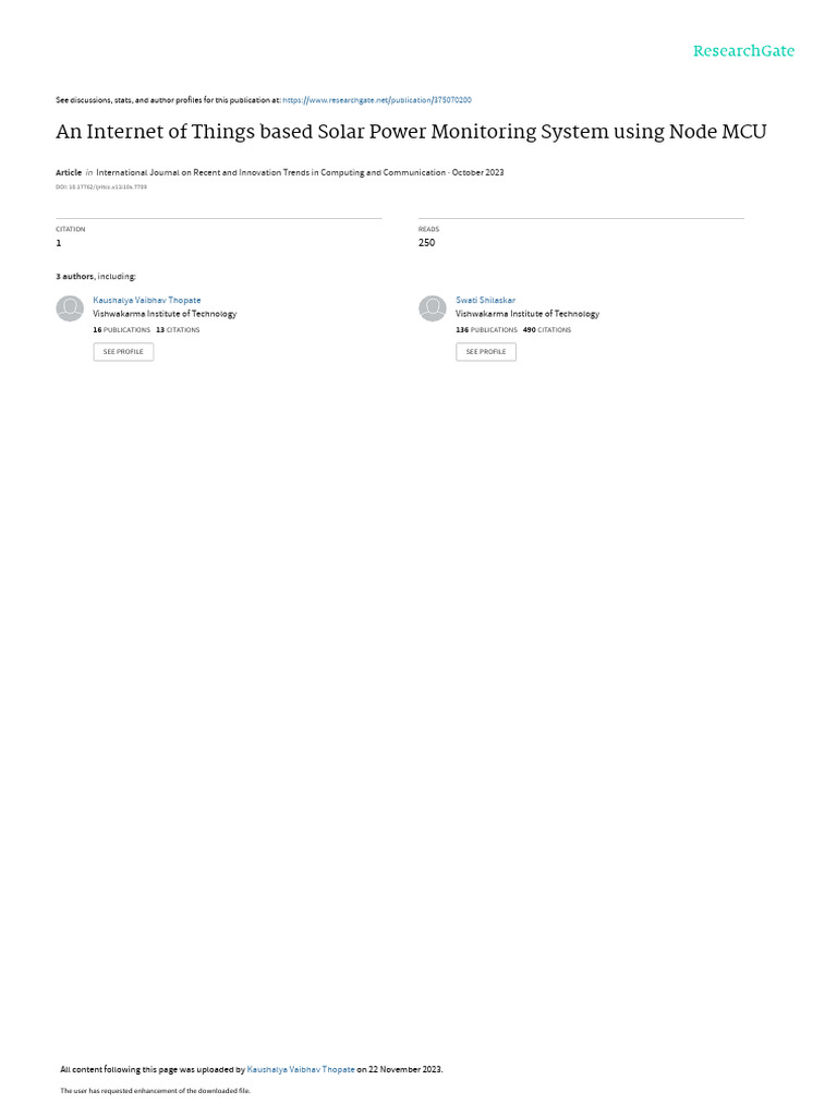 5 Solar Power Monitoring System Pdf Internet Of Things Photovoltaic System