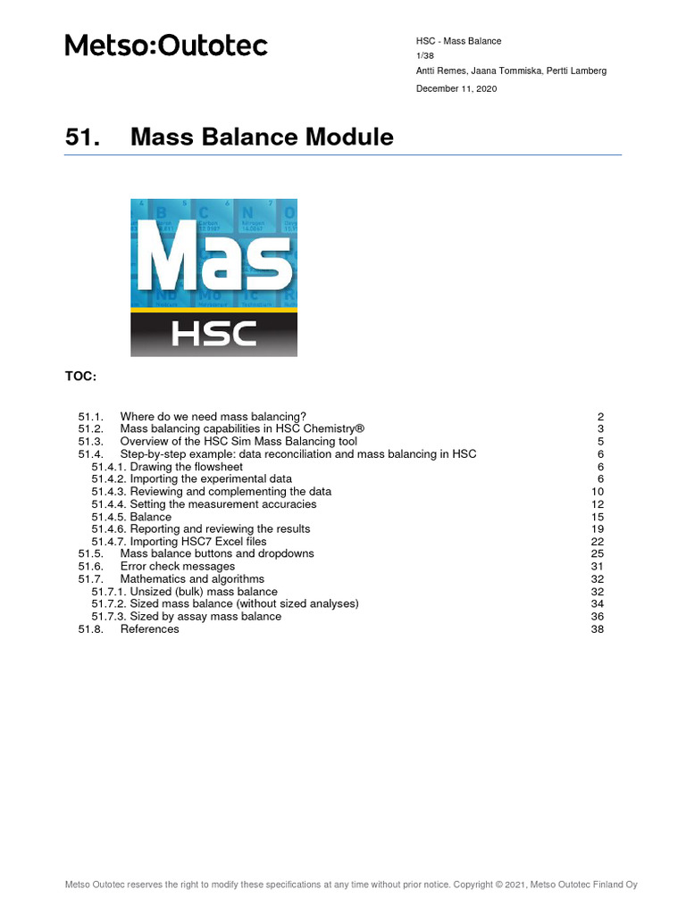 51 Mass Balance | PDF | Standard Deviation | Least Squares