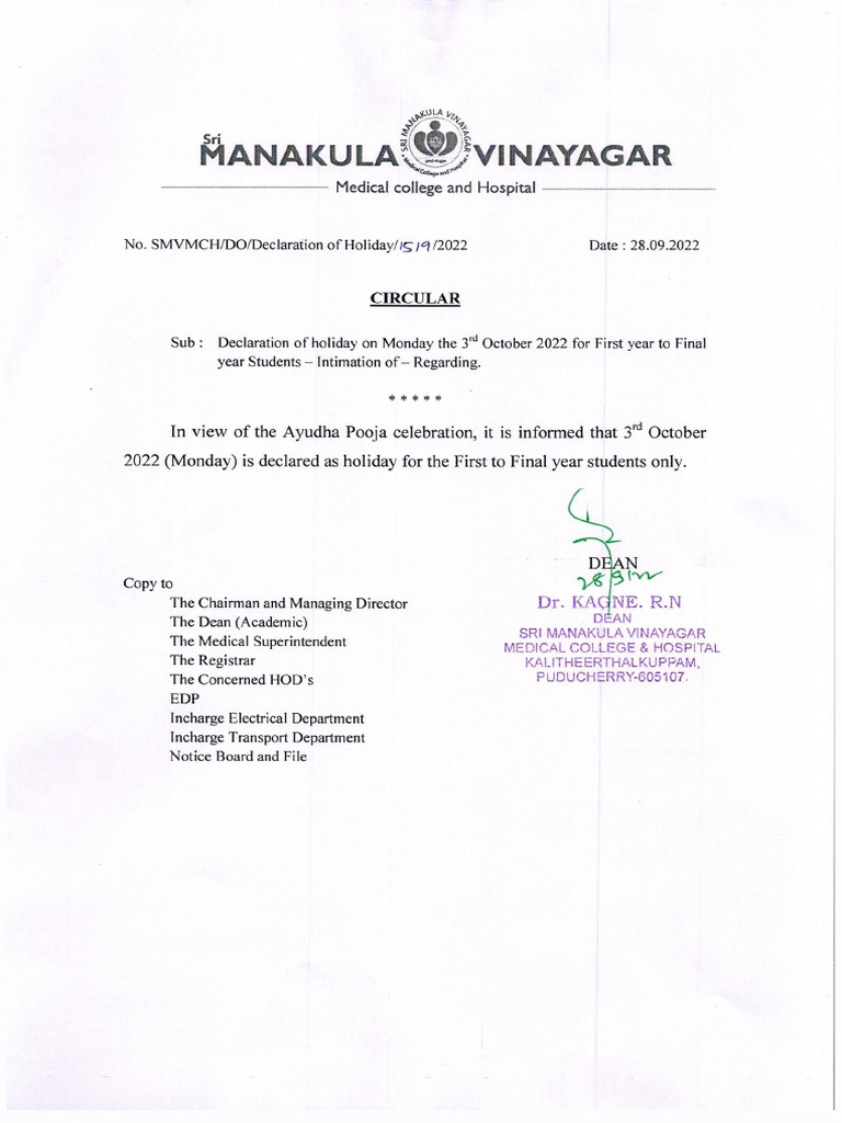 Circular - 3rd Oct | PDF