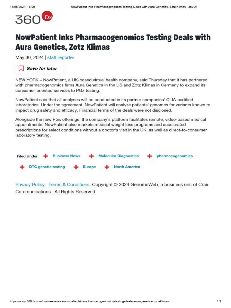 NowPatient Inks Pharmacogenomics Testing Deals With Aura Genetics, Zotz ...
