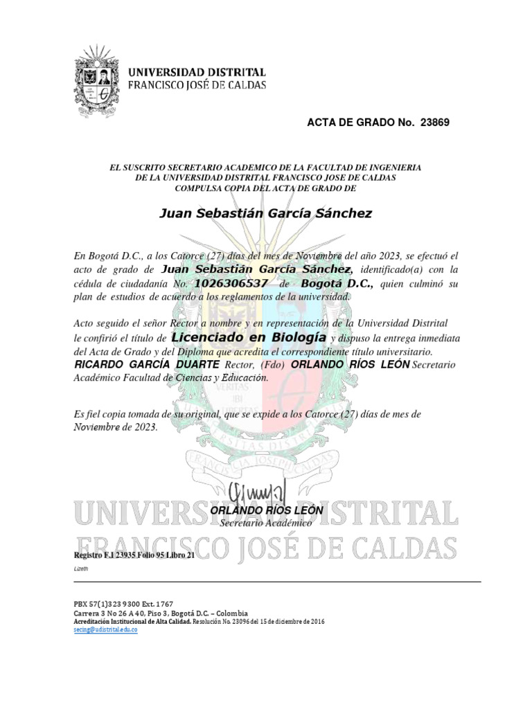 3 Copia de Diploma y Acta de Grado de Los Titulos Obtenidos Que ...