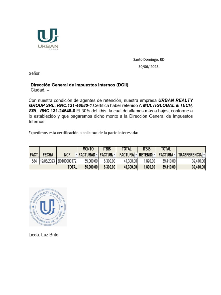 Modelo Carta de Retencion | PDF Modelo Carta de Retencion | PDF