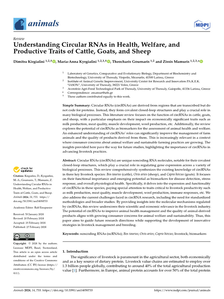 Animals 14 00733 | PDF | Rna Splicing | Messenger Rna