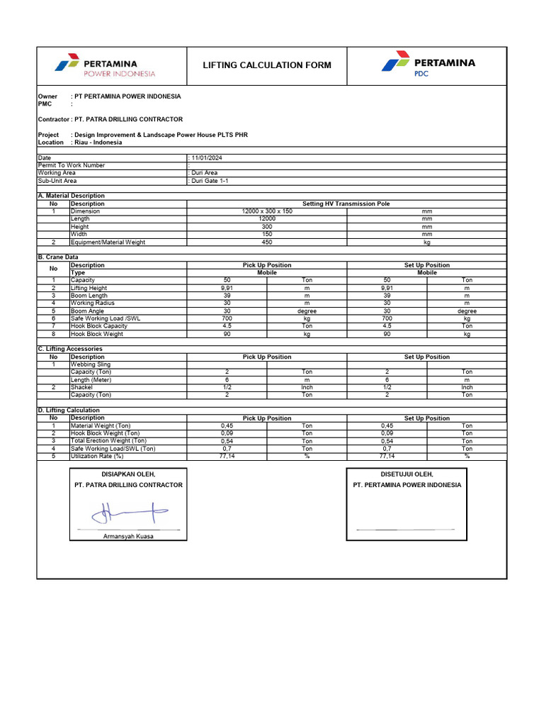 Form Lifting Calculation - 11012024 | PDF | Crane (Machine) | Brake